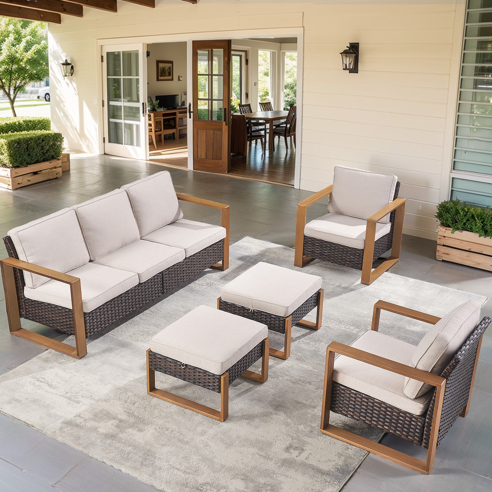 Latitude Run® Allcot 5 - Person Outdoor Seating Group with Cushions & Reviews | Wayfair