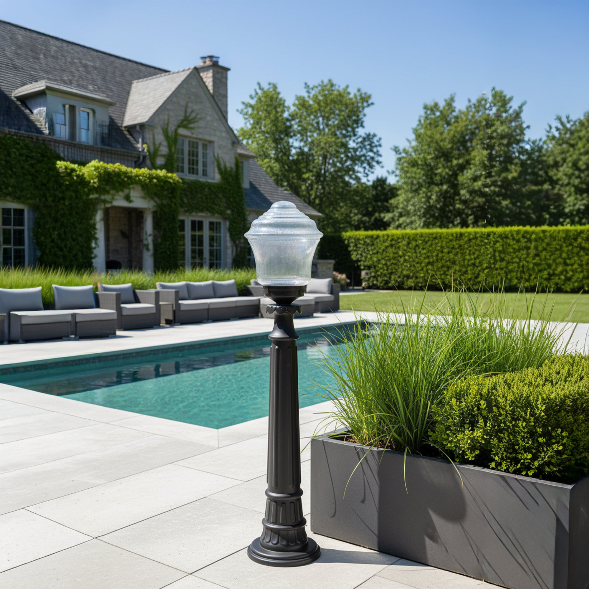 SpiritHome Modern Black Outdoor Post Light With Ribbed Acrylic Shade ...