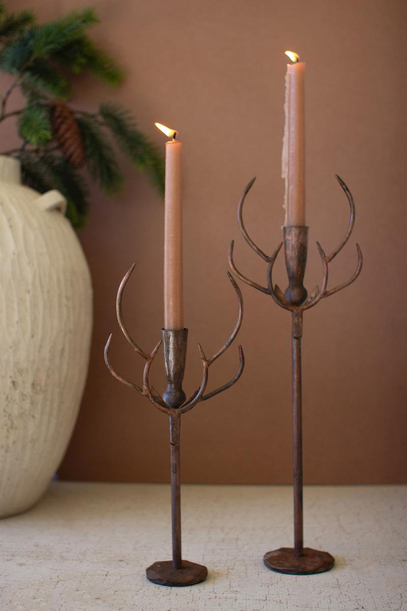Millwood Pines SET OF TWO FORGED RUSTIC BRASS DEER CANDLE HOLDERS ...