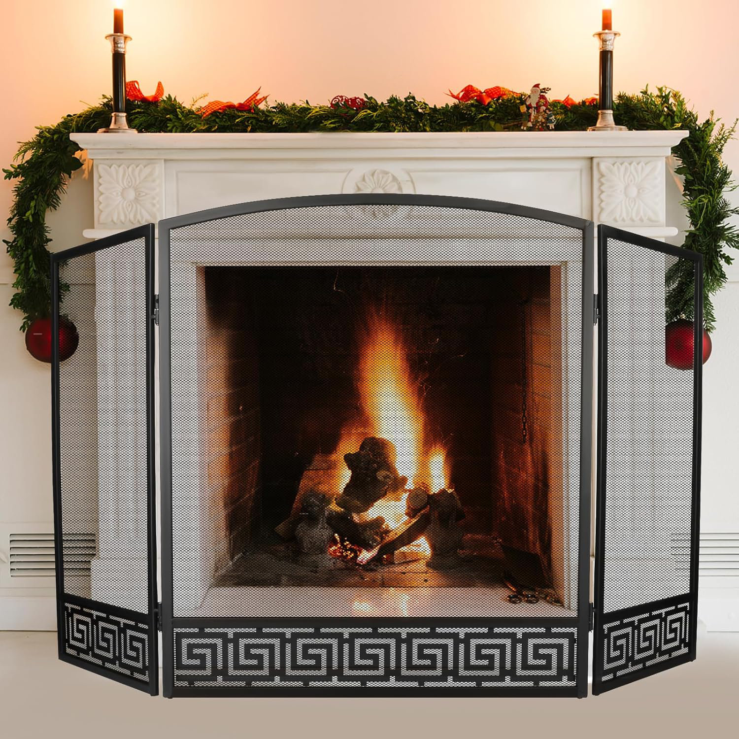 Mercer41 3-Panels Fireplace Screens Decorative Fireplace Guard Screen ...