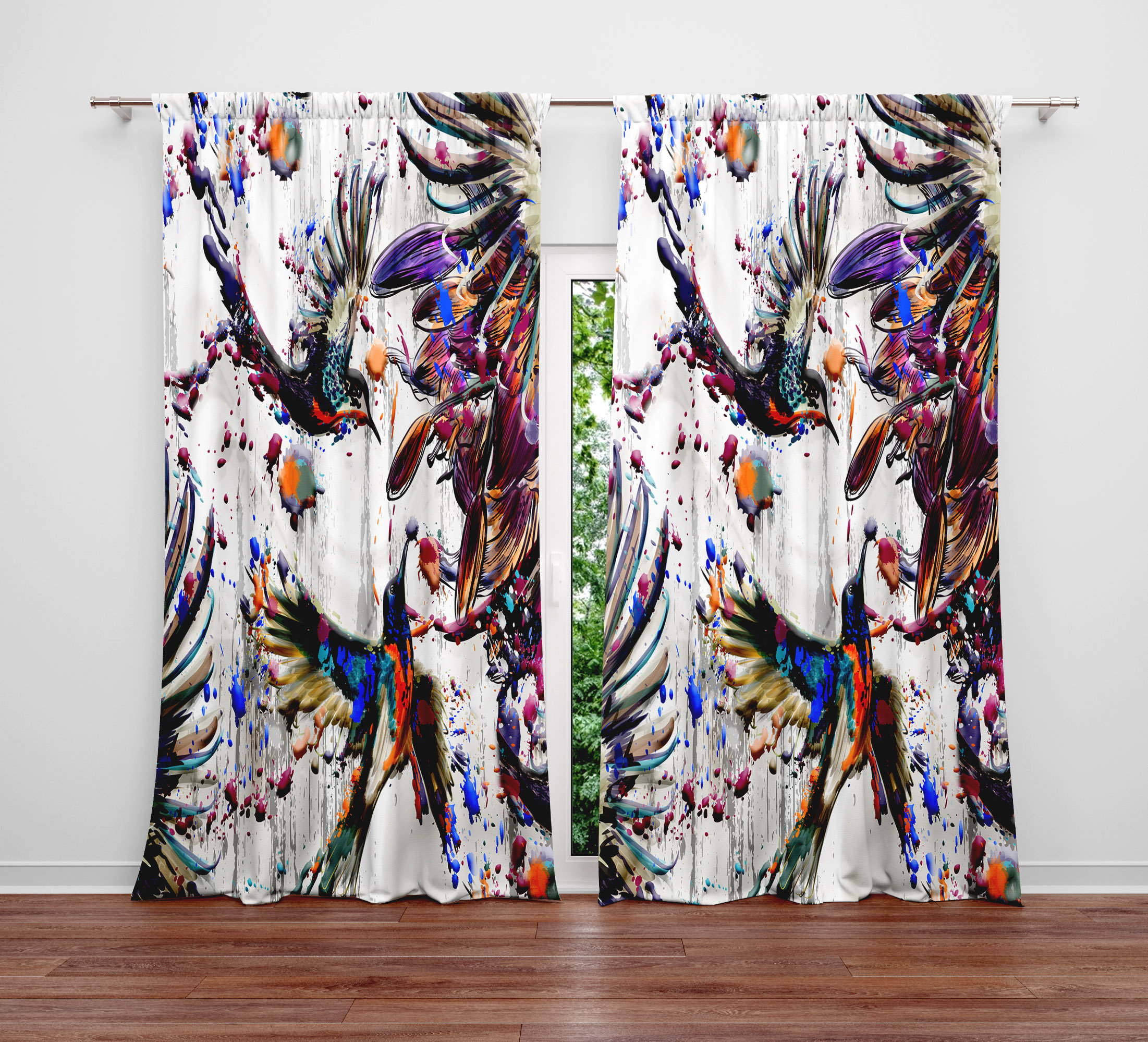 Red Barrel Studio® Paint Splatter Birds Curtain Panels | Wayfair