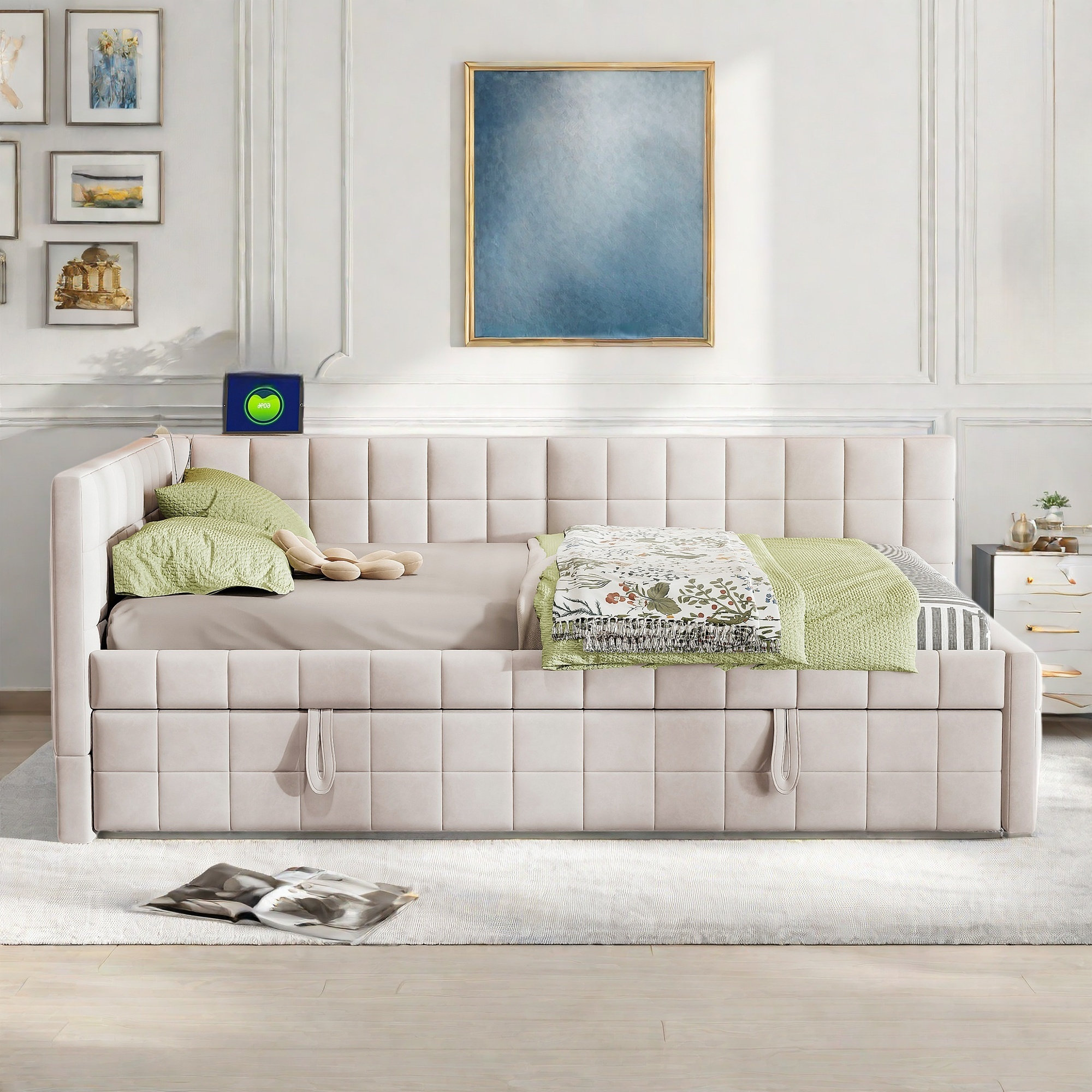 Latitude Run® Upholstered L-shaped Daybed With Pop Up Trundle, Usb ...