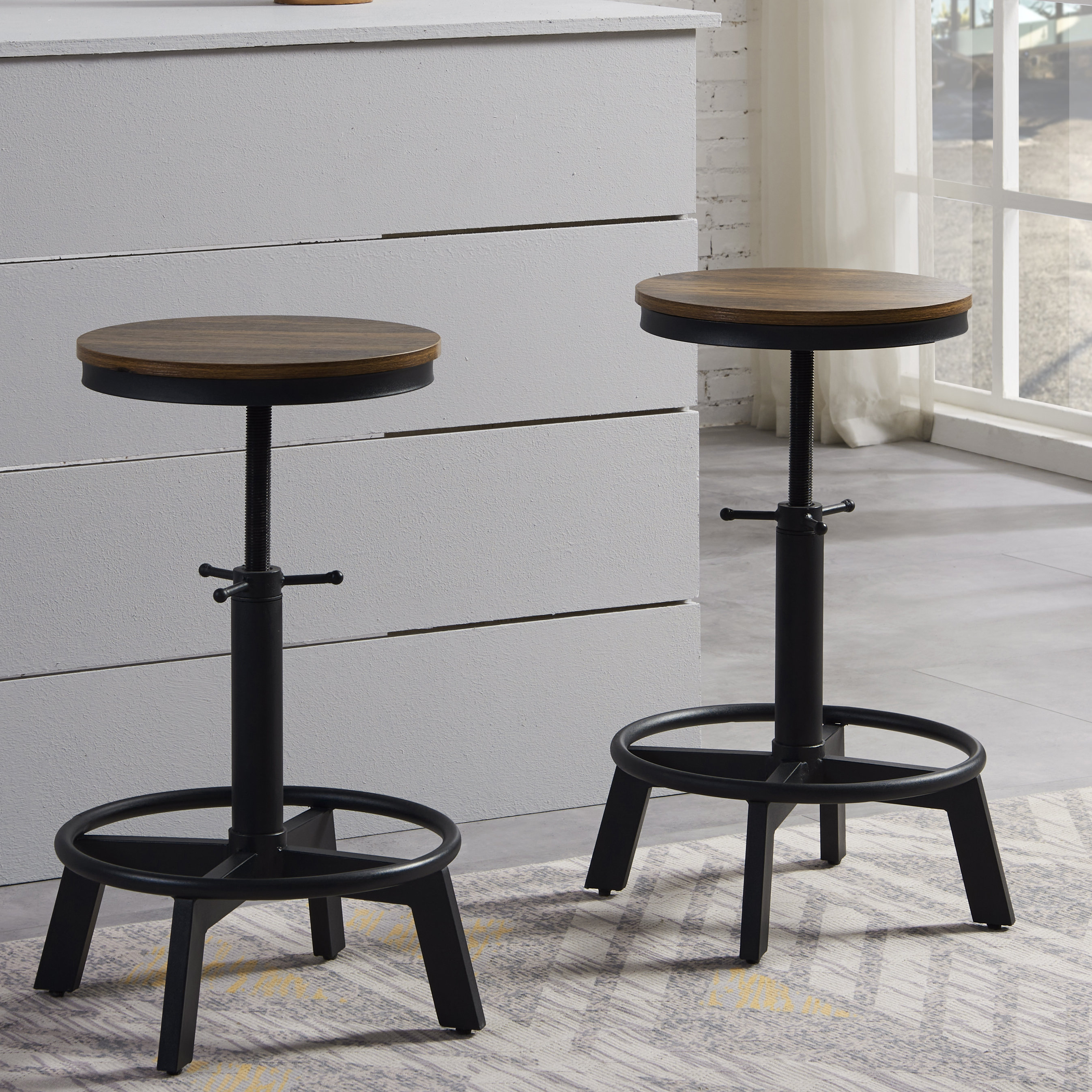 17 Stories Ensemble de 2 tabourets de bar industriels à hauteur ...