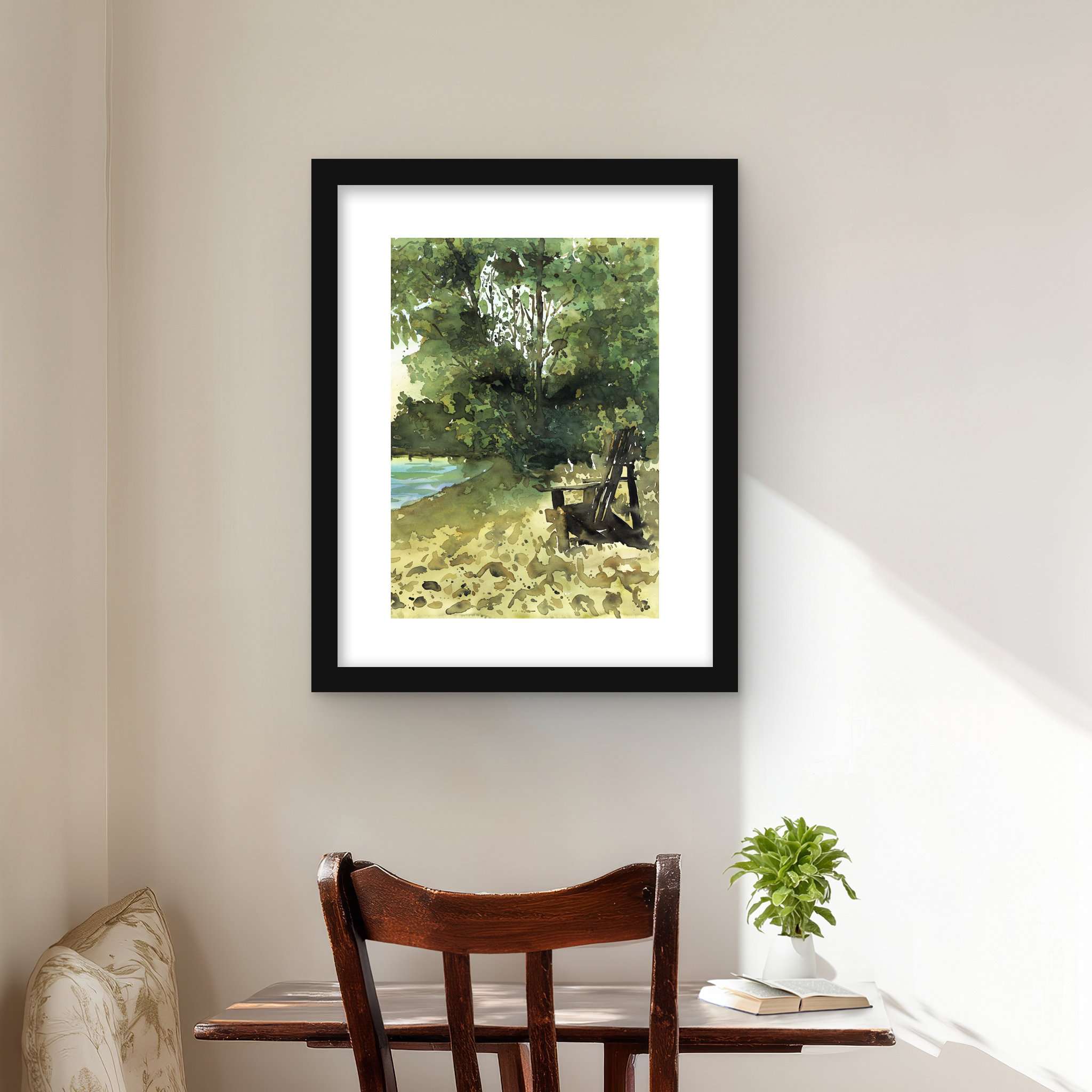 Lark Manor™ Day at the lake - Beige Landscapes Framed Matted Print ...