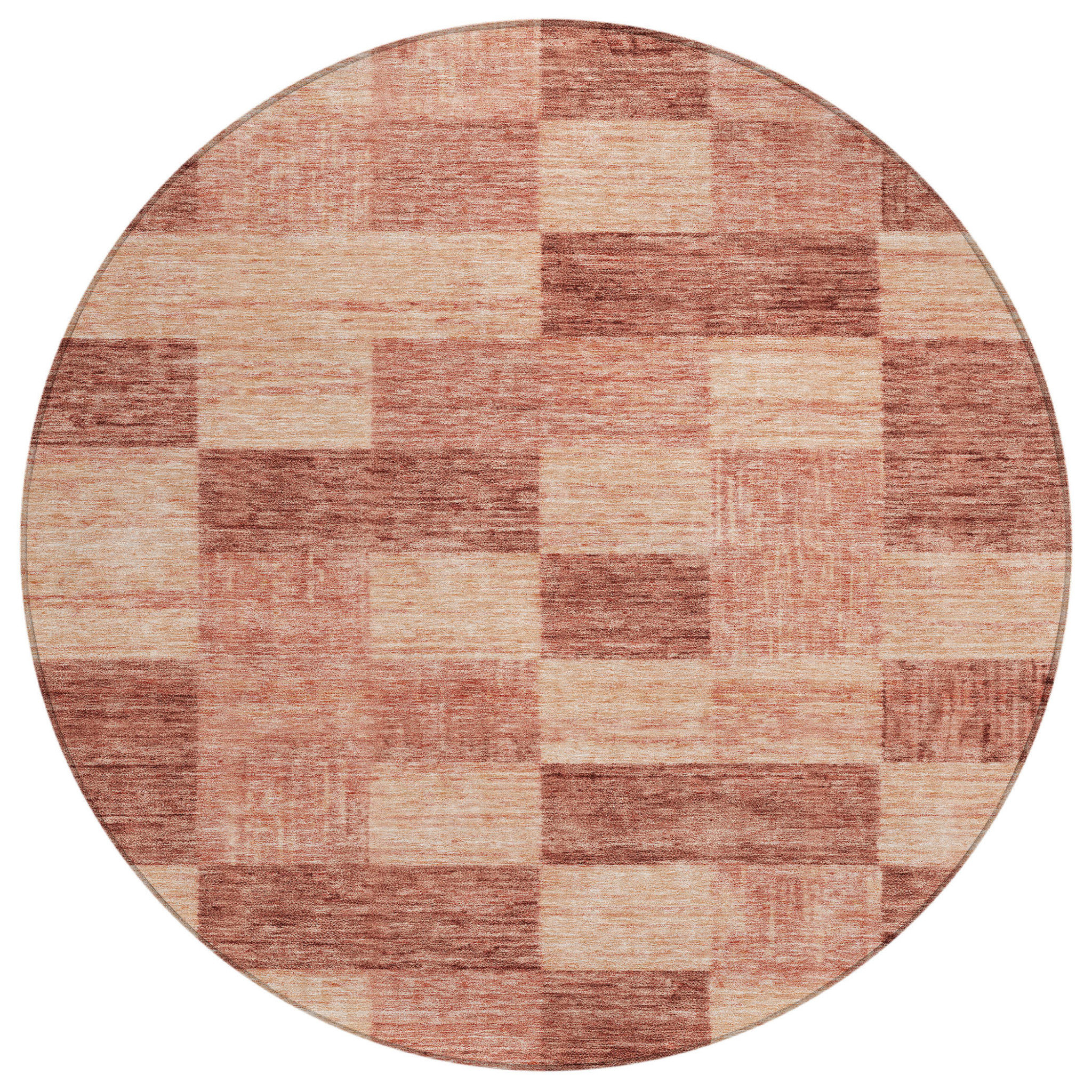 HomeRoots 8' Terra Cotta And Pink Round Geometric Washable Indoor ...