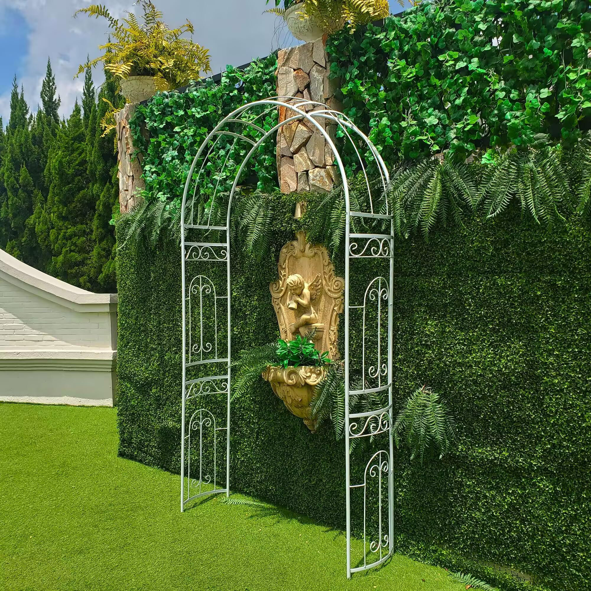 FODORL White Wedding Arch Garden Arbor Curved Metal Archway with ...