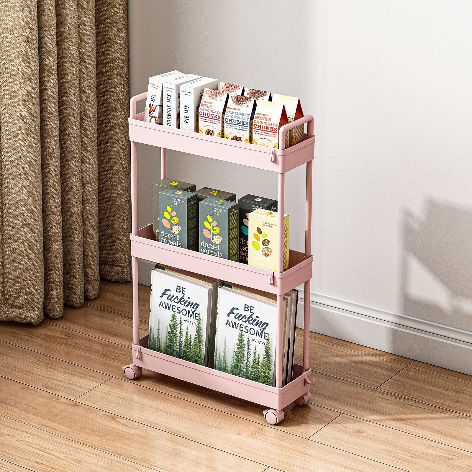 SPACEAIM Slim Rolling Storage Cart, 3 Tier Bathroom Storage Organizer ...