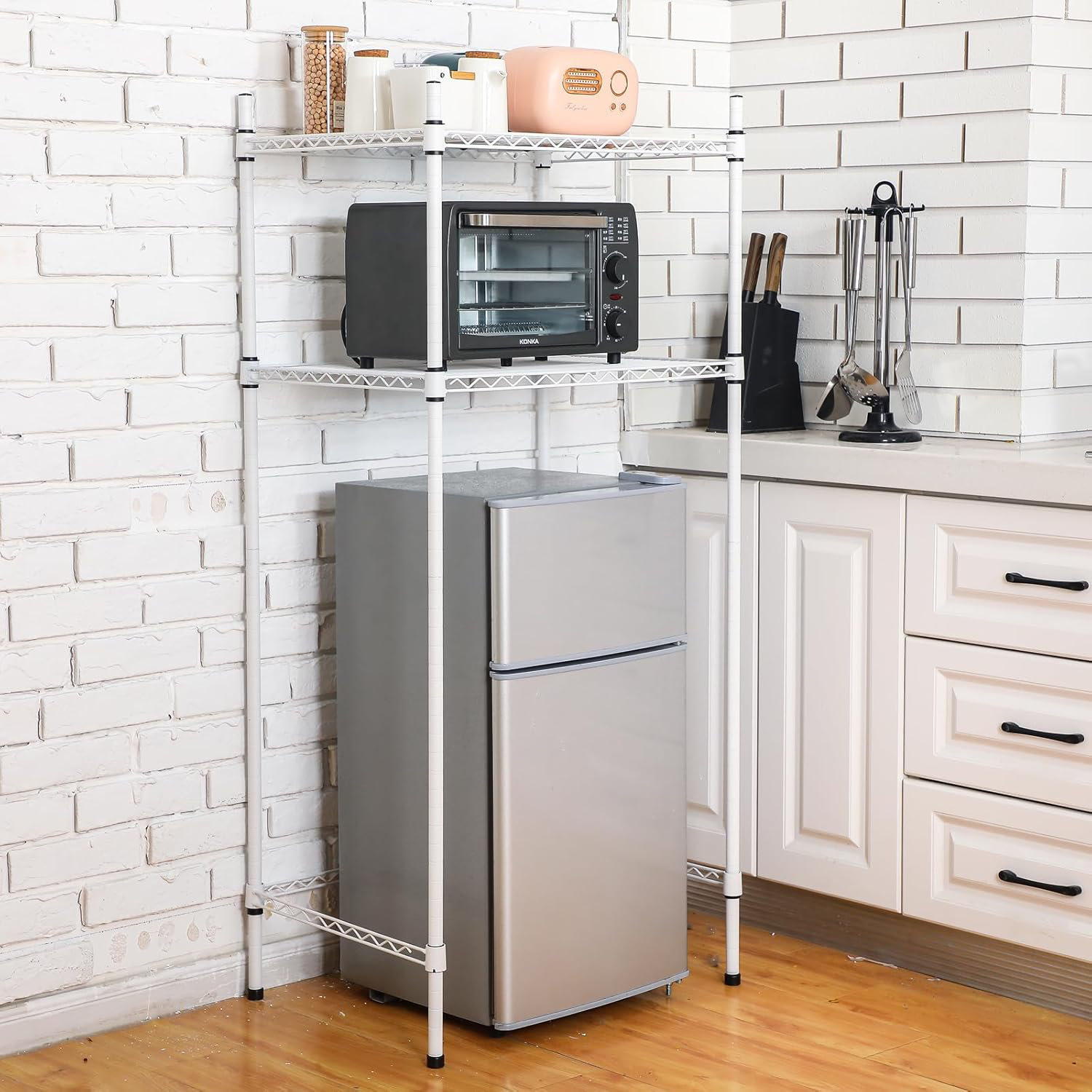 Rebrilliant Over Mini Fridge Organizer Stand Shelf With Wheels For Dorm ...