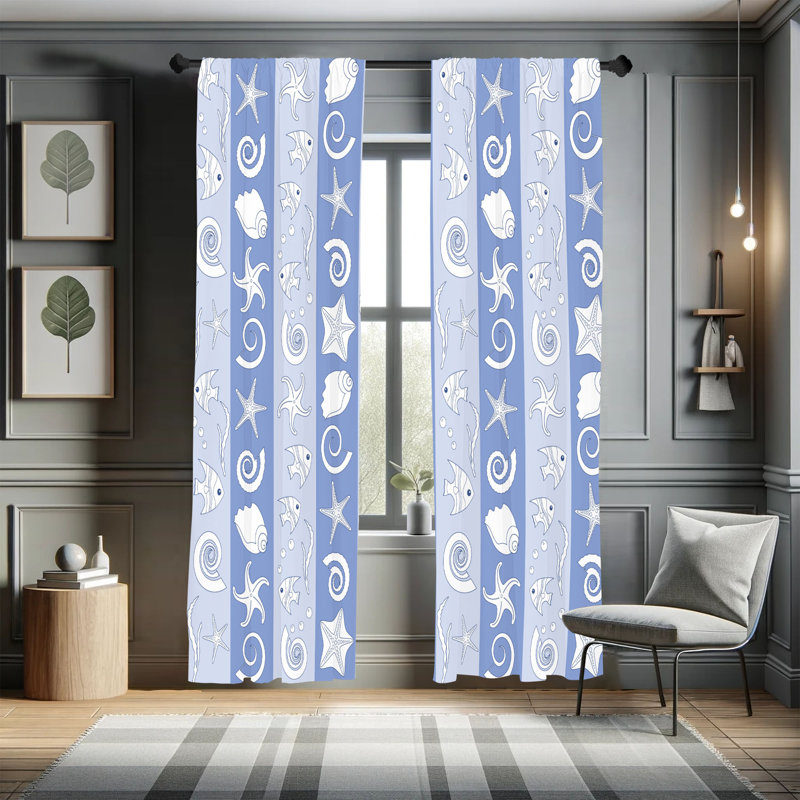 Breakwater Bay Nautical Curtains, Sea Animals Shells Stripes, Pair of ...
