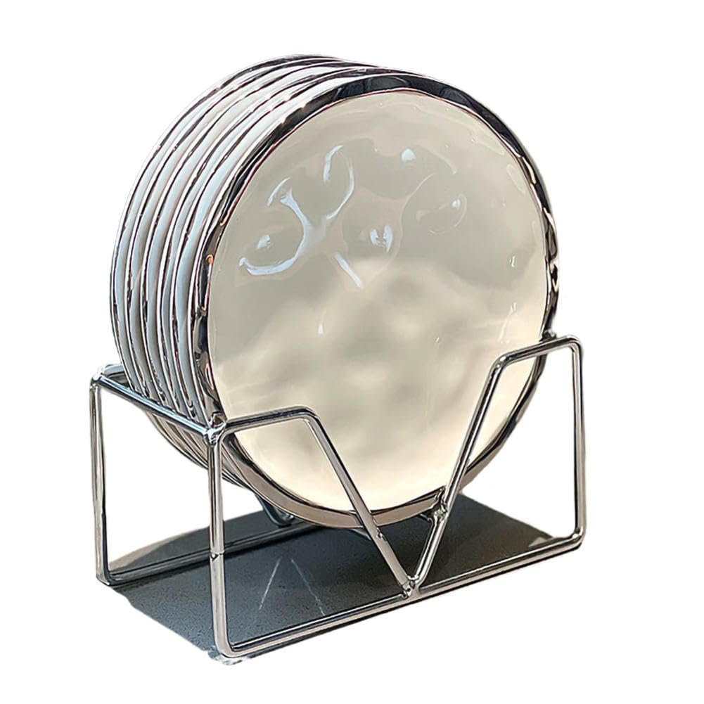 Ebern Designs Ceramic Dinner Plates, Dinner Plate Set, 6pcs With Metal ...