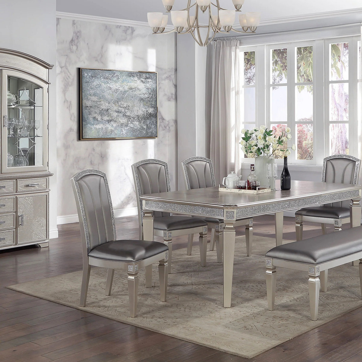 Rosdorf Park Modern Glam 1Pc Dining Table 18" Extension Leaf With ...