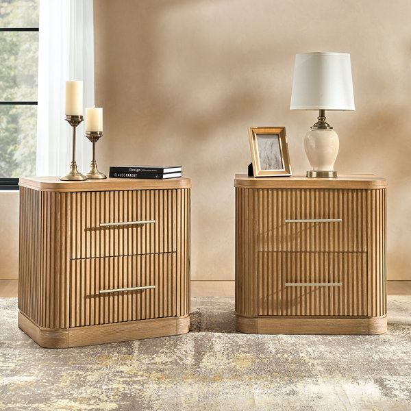 Hokku Designs Feemster Modern 26''W 2-Drawer Fluted Nightstand with ...