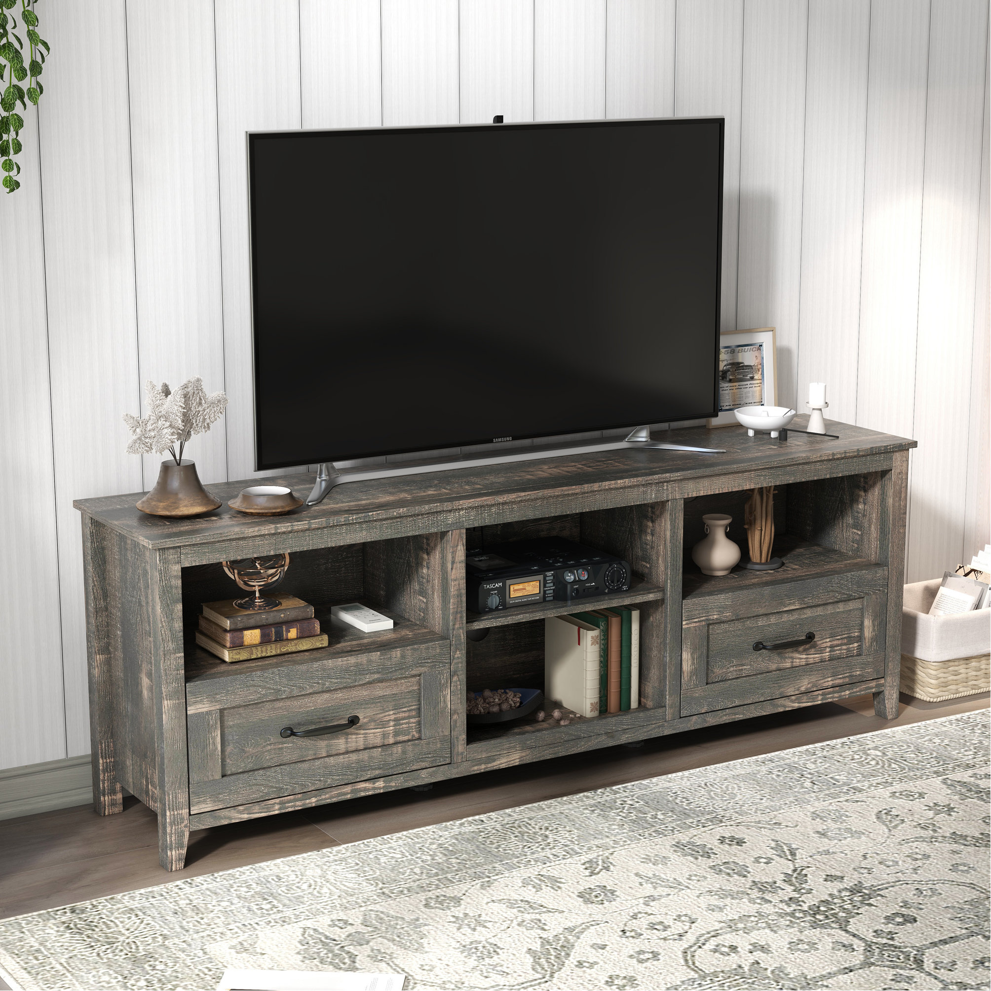 August Grove TV Stand For Living Room And Bedroom, With 2 Drawers And 4 ...