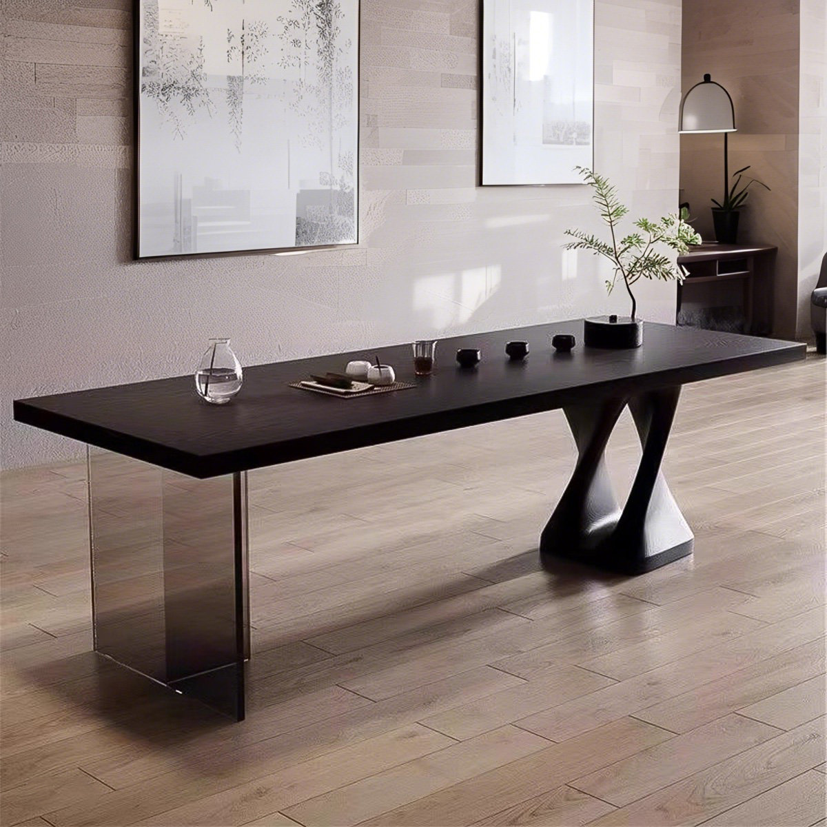 Orren Ellis Modern Minimalist Acrylic Solid Wood Dining Table, Creative ...