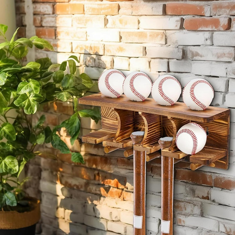 Ophelia & Co. Wood Baseball Bat Holder And Ball Display Shelf Wall ...