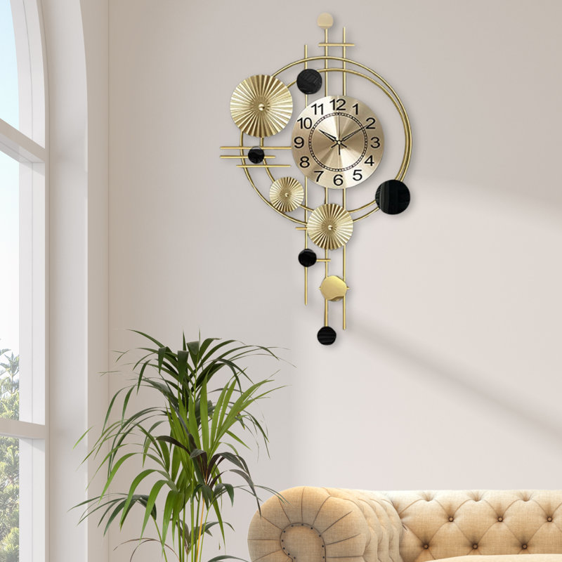 Latitude Run® Extra Large Gold Wall Clock, Decorative Vertical Clock ...