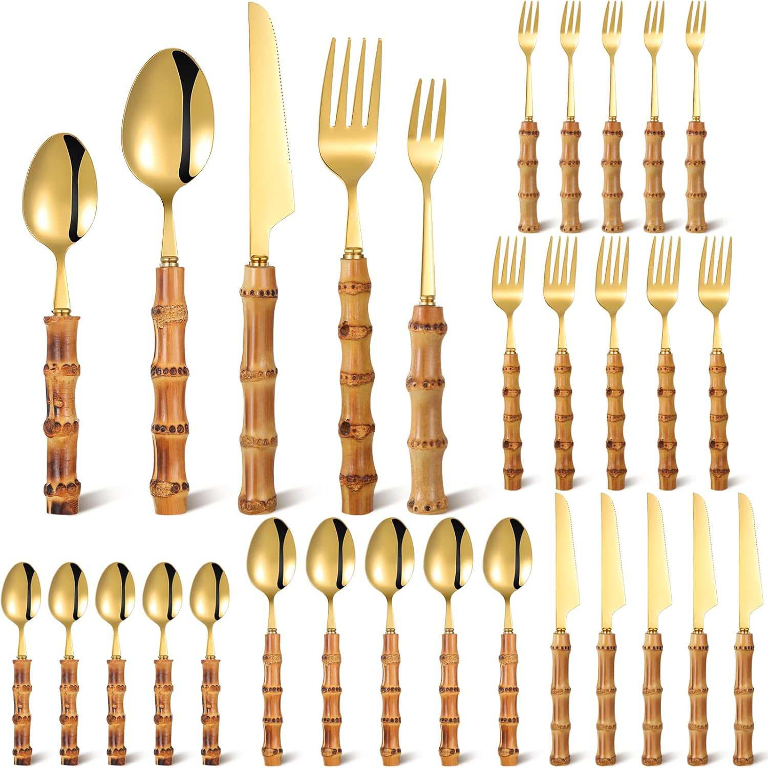 Bay Isle Home™ 30-Piece Bamboo Handle Stainless Steel Flatware Set ...