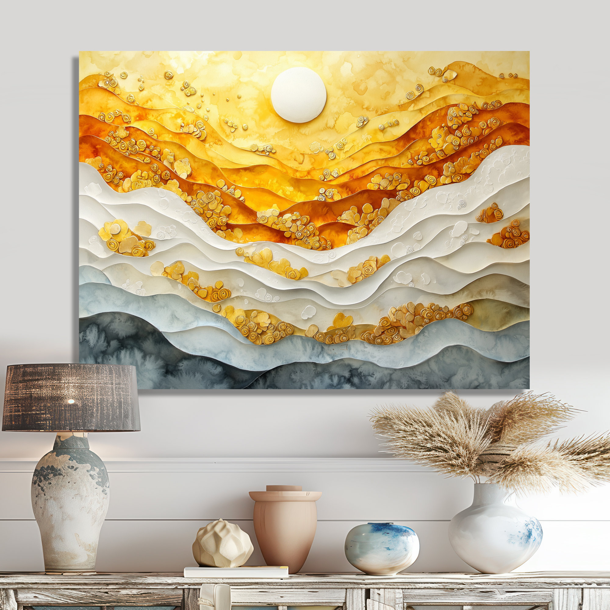 Wrought Studio™ Blue Yellow Dream Lines III - coastal waves Wall Art ...