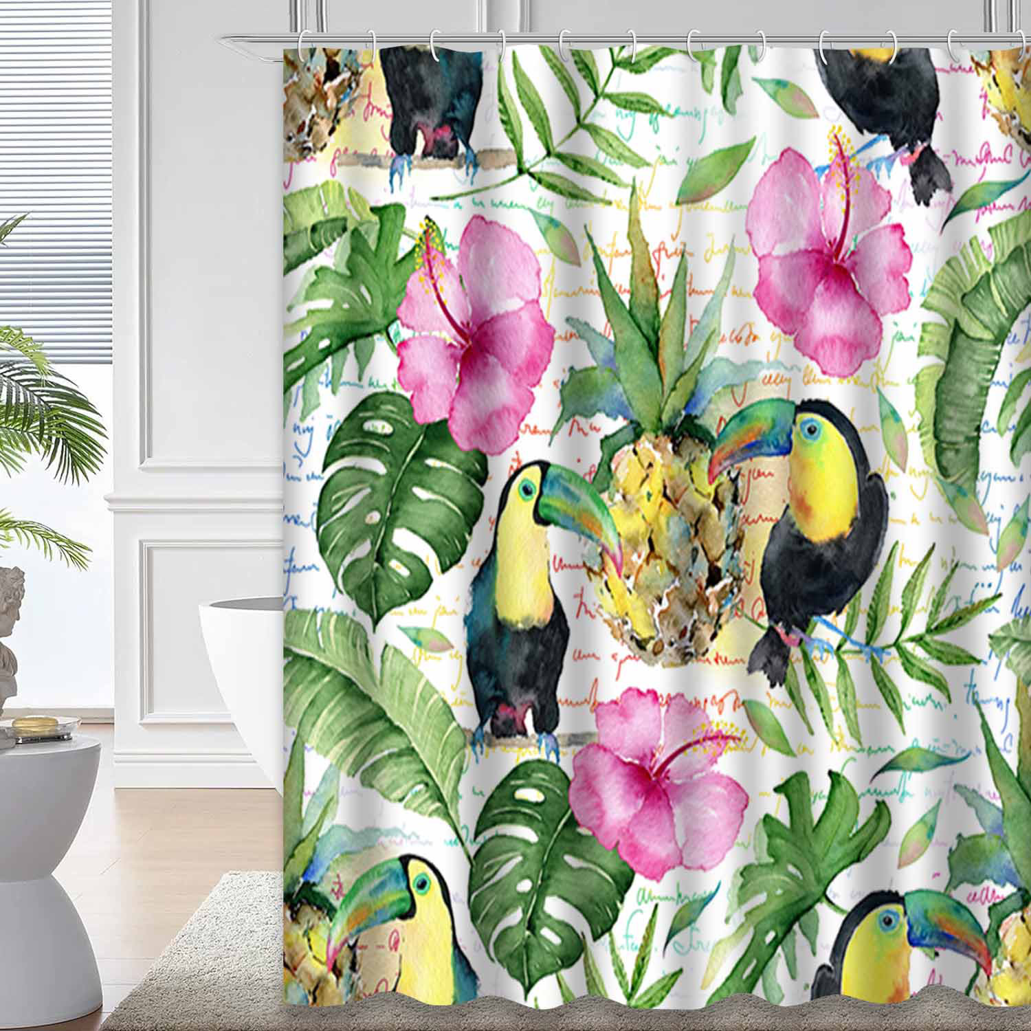 East Urban Home ??Tropical Jungle Shower Curtain with 12 Hooks - Toucan & Palm Leaf Aloha Art ...