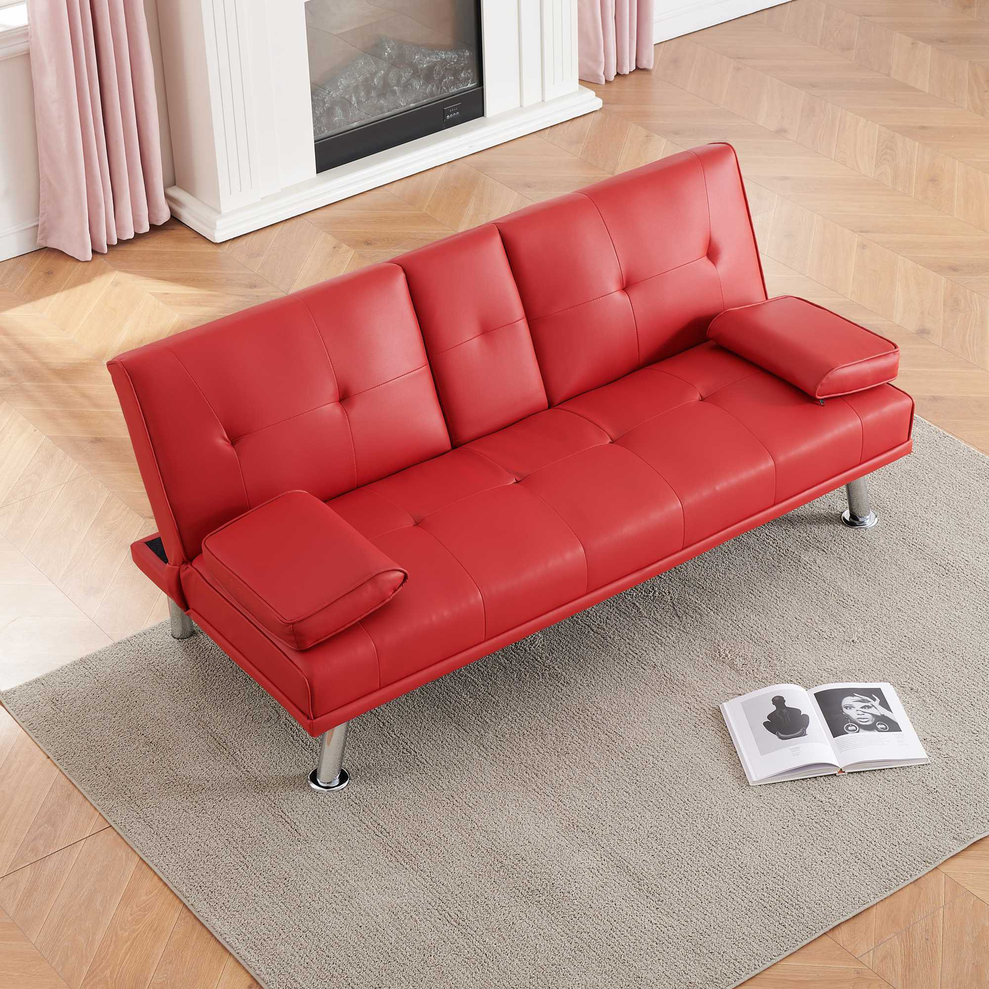 Ivy Bronx 67" Leather Office Sofa Bed, Double Fold, with Coffee Table ...