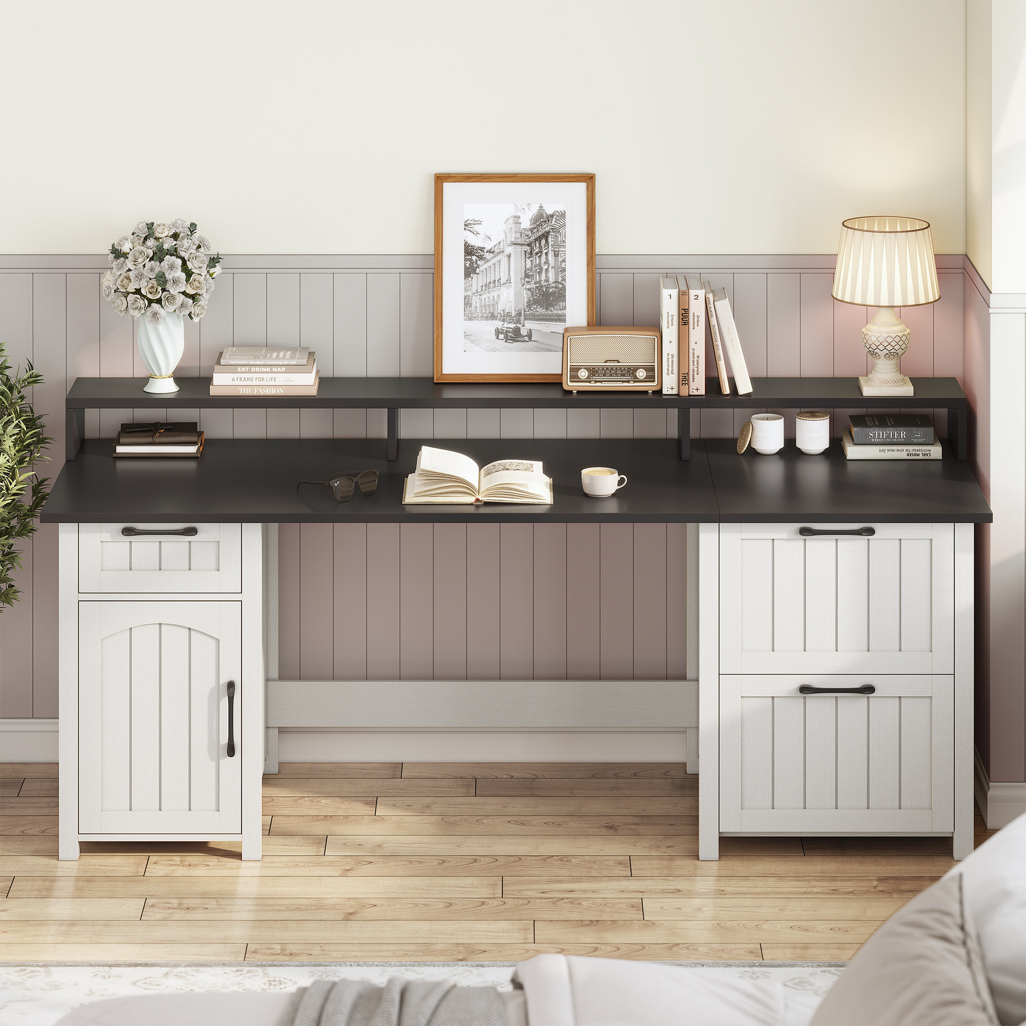 Ophelia & Co. Farmhouse 63" Executive Desk, Wood Computer Desk With ...