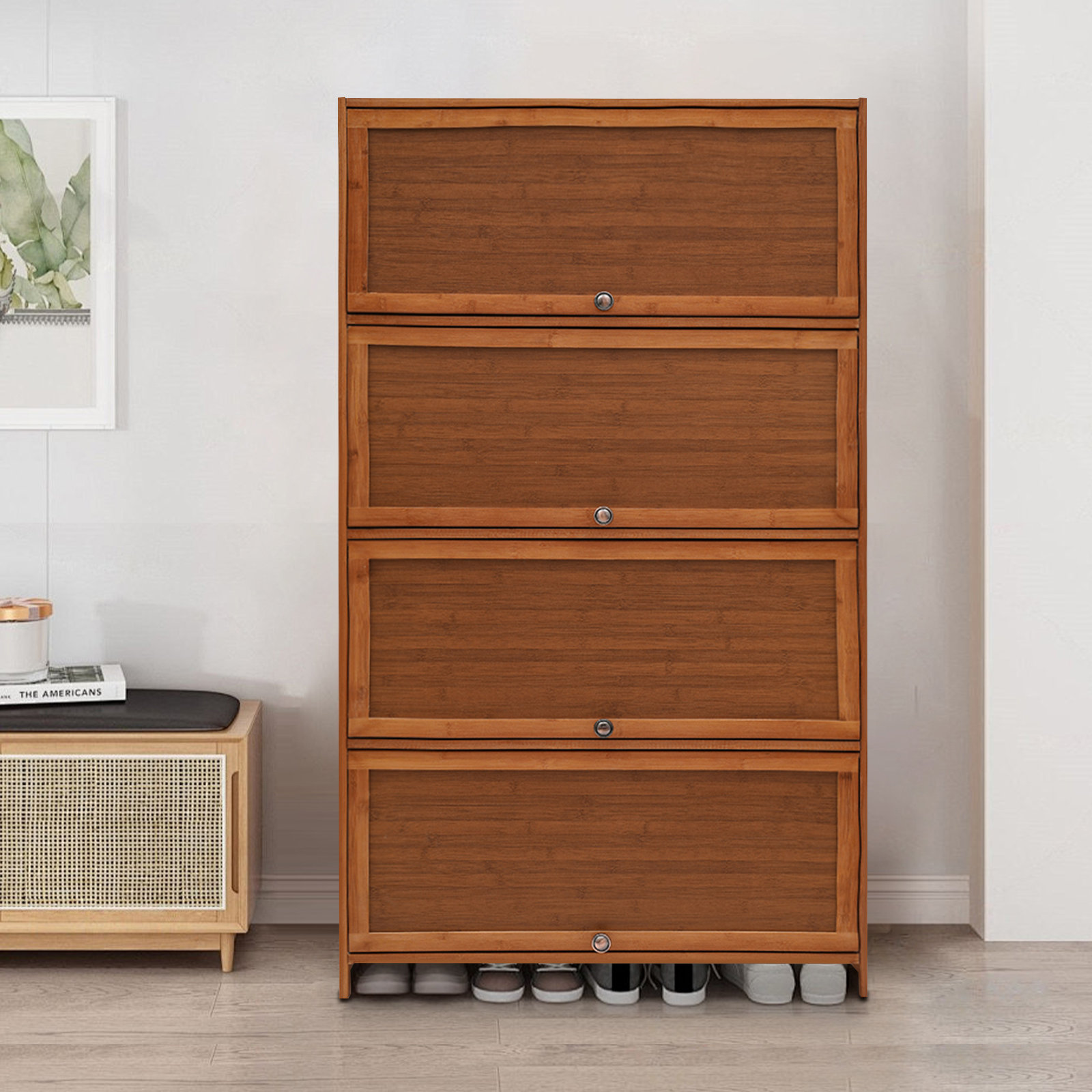 Latitude Run® 8 Tier Tall Freestanding Bamboo Shoe Storage Cabinet ...