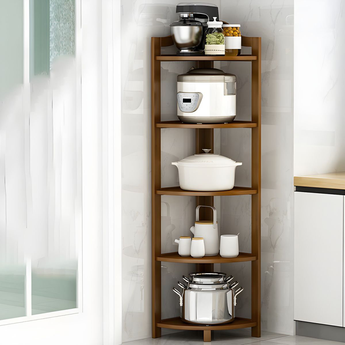Rebrilliant Bamboo Corner Shelf 5/6 Rows – Space-Saving and Storage ...
