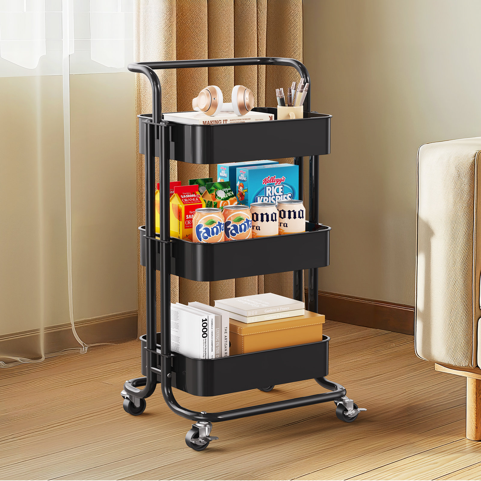 AMADA 3-tier Utility Cart Storage Trolley with 2 Locking Rollers for ...