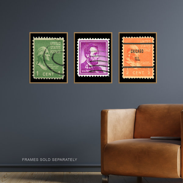 Marlow Home Co. USA USPS Postage Stamps Washington Lincoln Franklin 3 ...