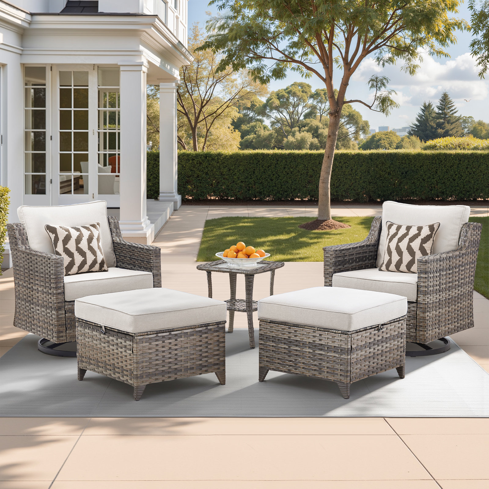 Winston Porter 5-piece Outdoor Wicker Swivel Glider Chair Seating Group ...