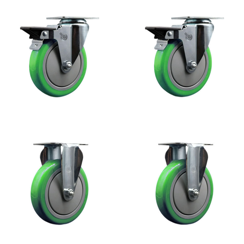 Service Caster 5 Inch Green Poly Wheel Swivel Top Plate Caster Set with ...