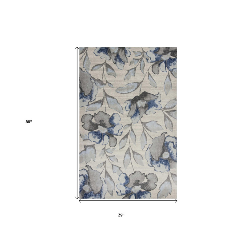 Red Barrel Studio® Blue and Gray Floral Vines Area Rug | Wayfair