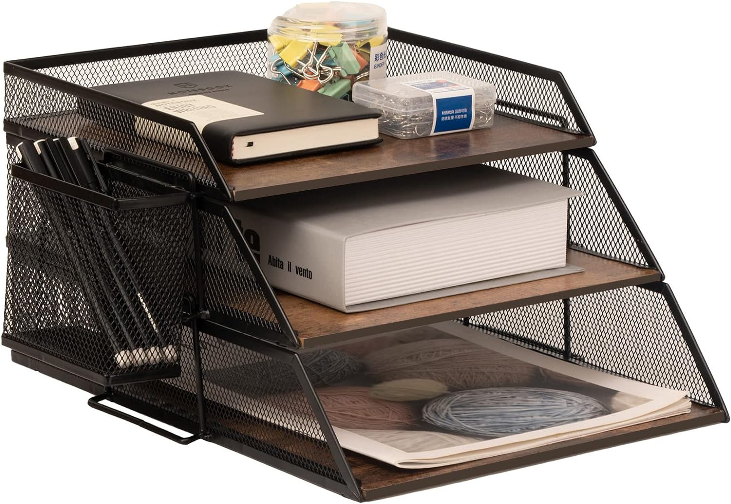 Williston Forge Vintage Wood & Metal Letter Tray, Stackable Desk Organizers Paper Tray, For File ...