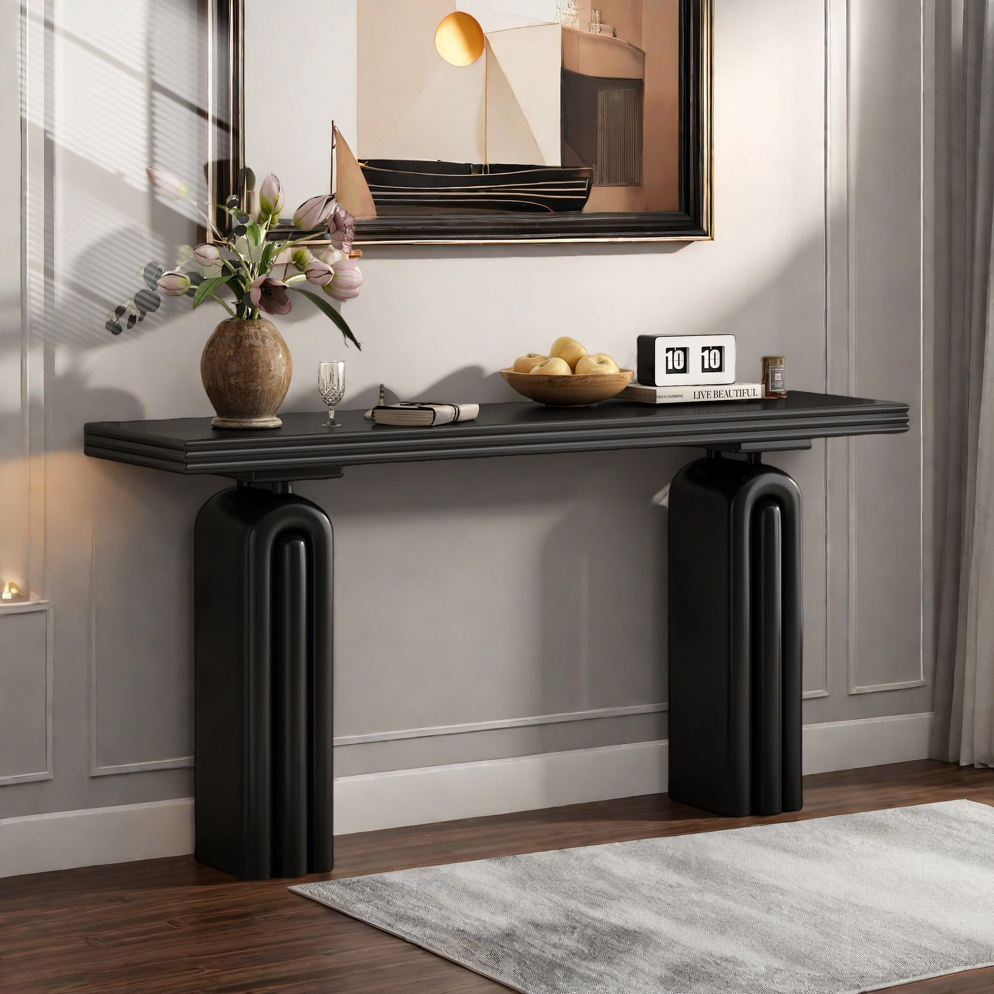 Ivy Bronx Elegant Console Table With Curved Silhouette & Linear Edges ...
