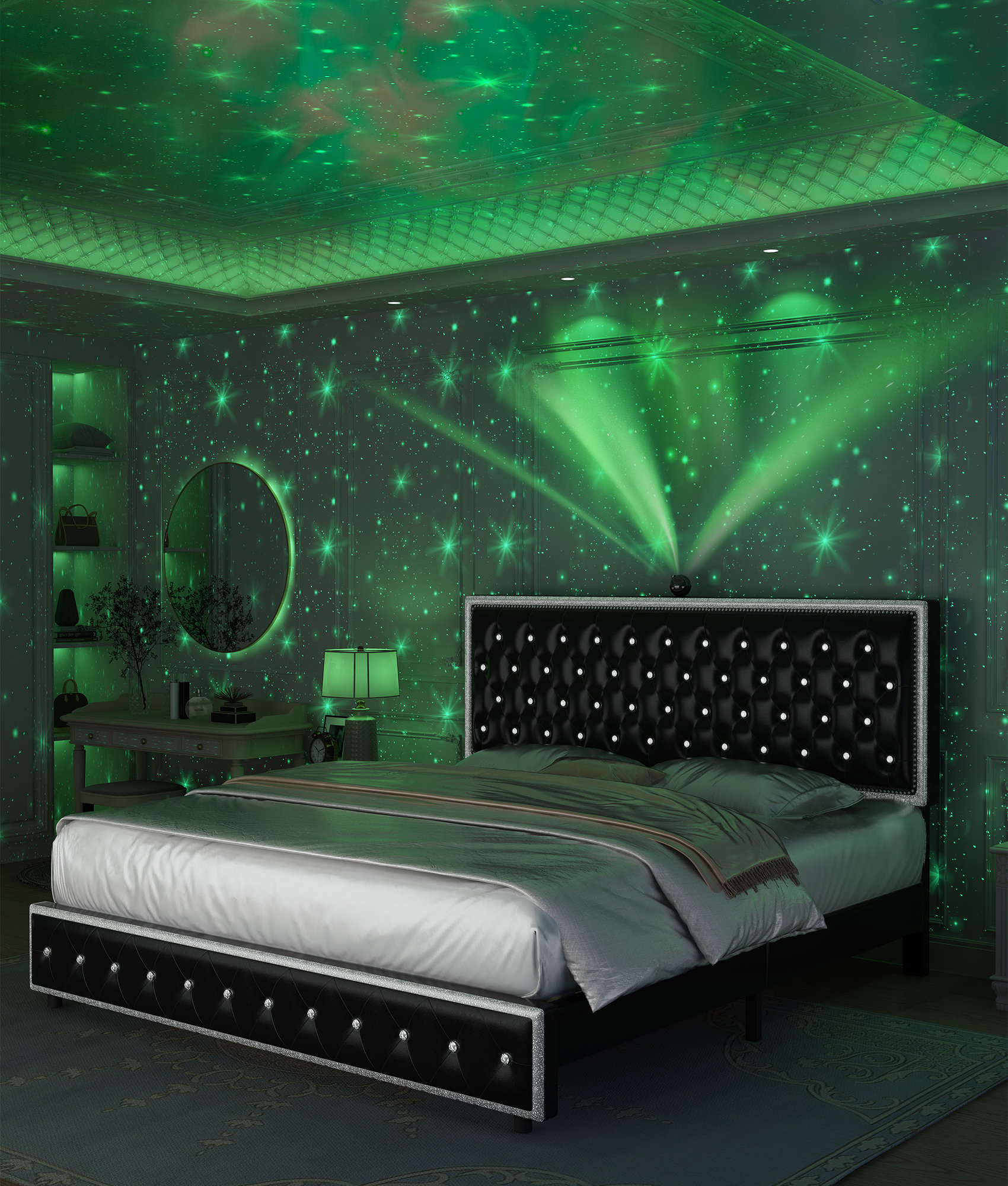 House of Hampton Vintage Upholstered Platform Bed Frame With Star ...