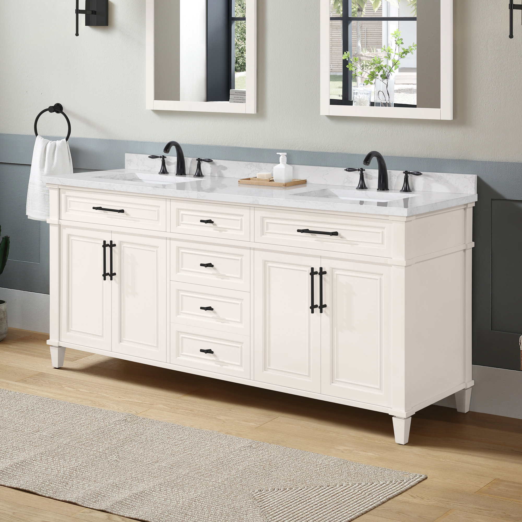 Ove Decors Highbrook 72 In. Double Sink Bathroom Vanity In Picket Fence ...