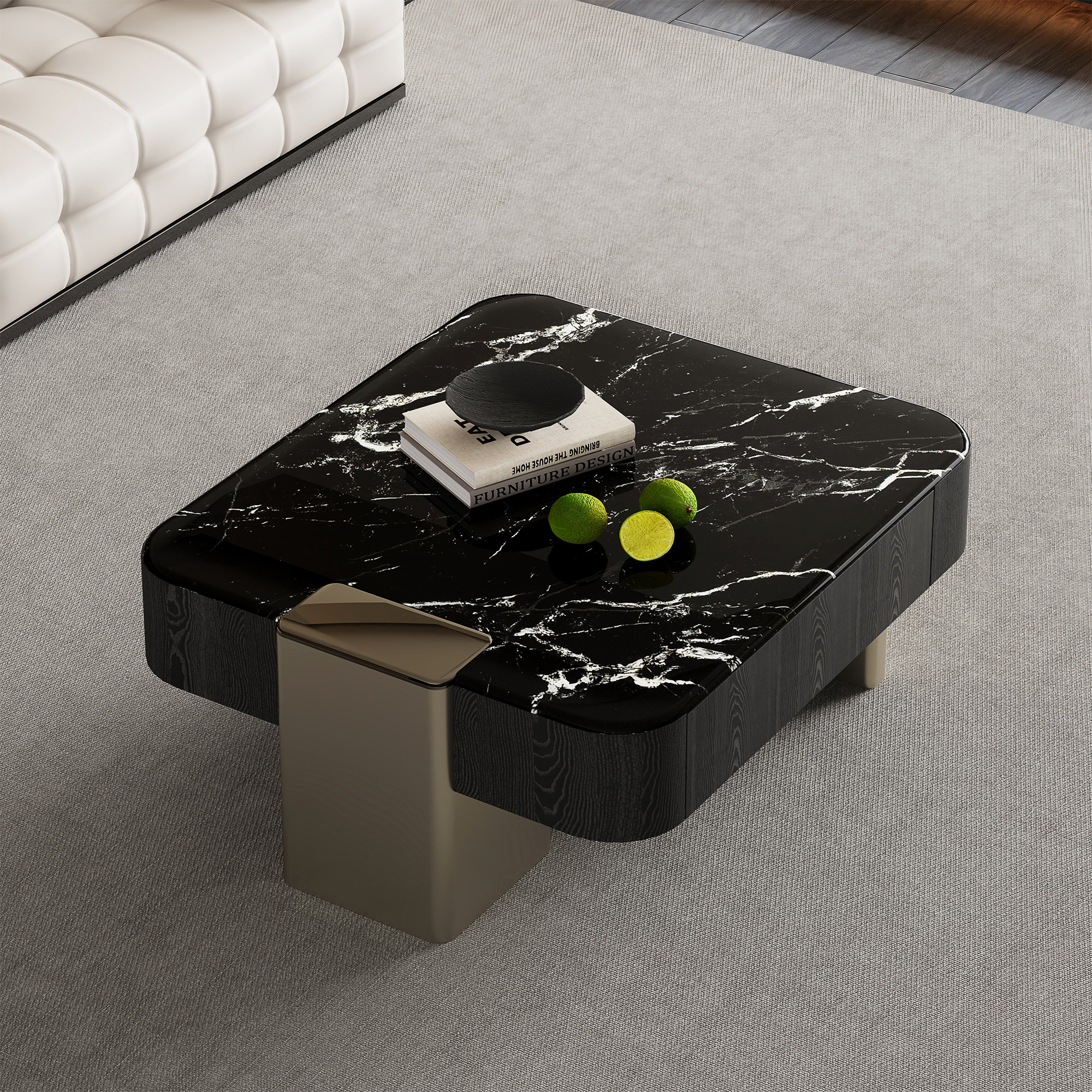 Orren Ellis 35.82" Modern Black Retangular Coffee Table with 2 Drawers ...