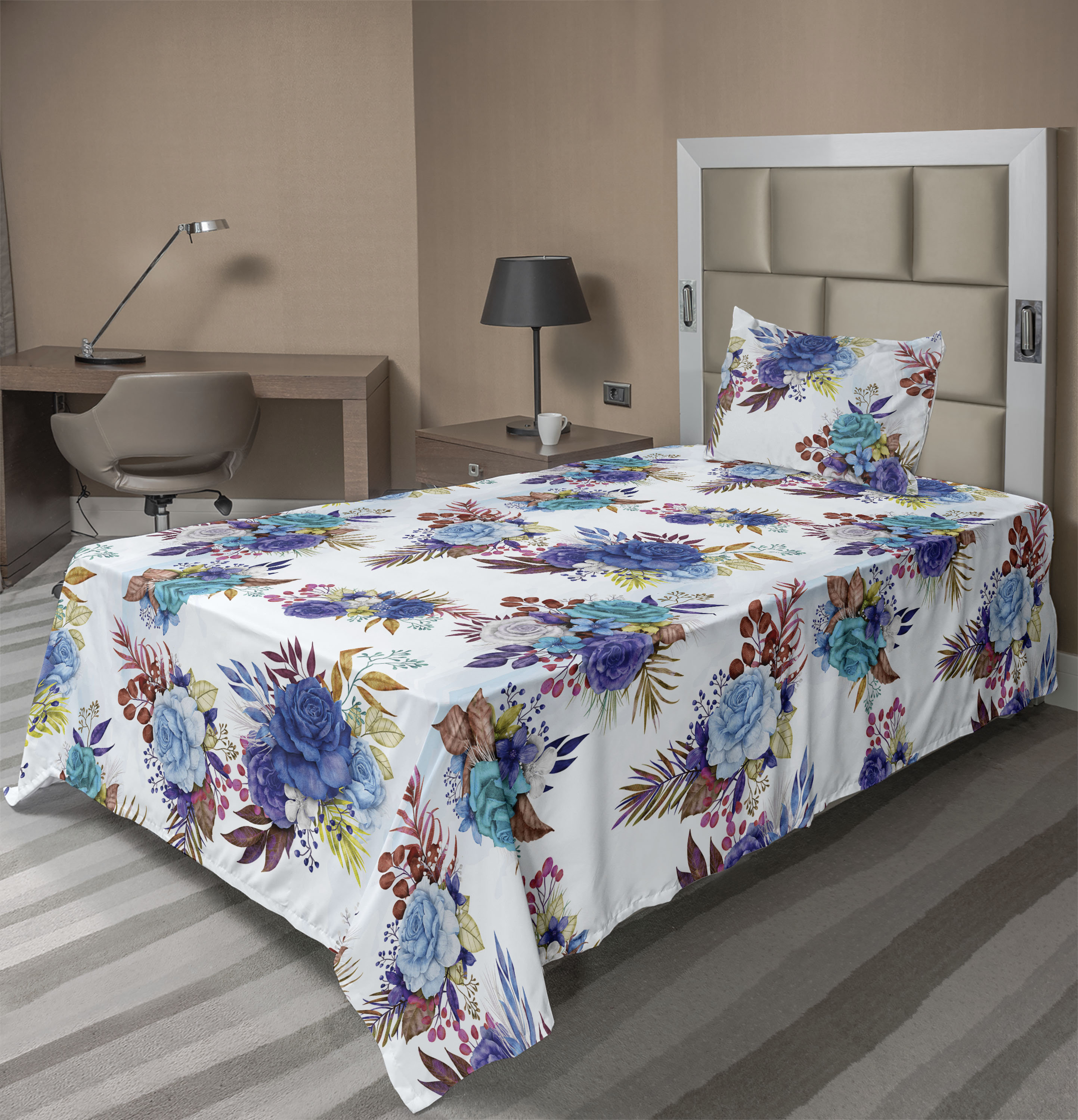 Ambesonne Spring Flowers Sheet Set Delicate Floral Art Ivory Multicolor ...
