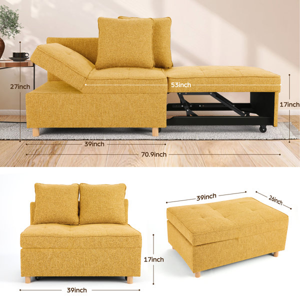 Ebern Designs Adda 71" 4-in-1 Convertible Sleeper Chair Bed, Linen Sofa ...