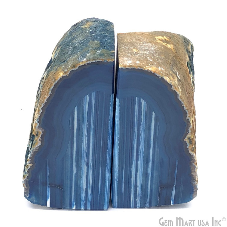 GEMMART USA Blue Geode Bookend, Unique Agate Bookend Pair, Mineral Rock ...