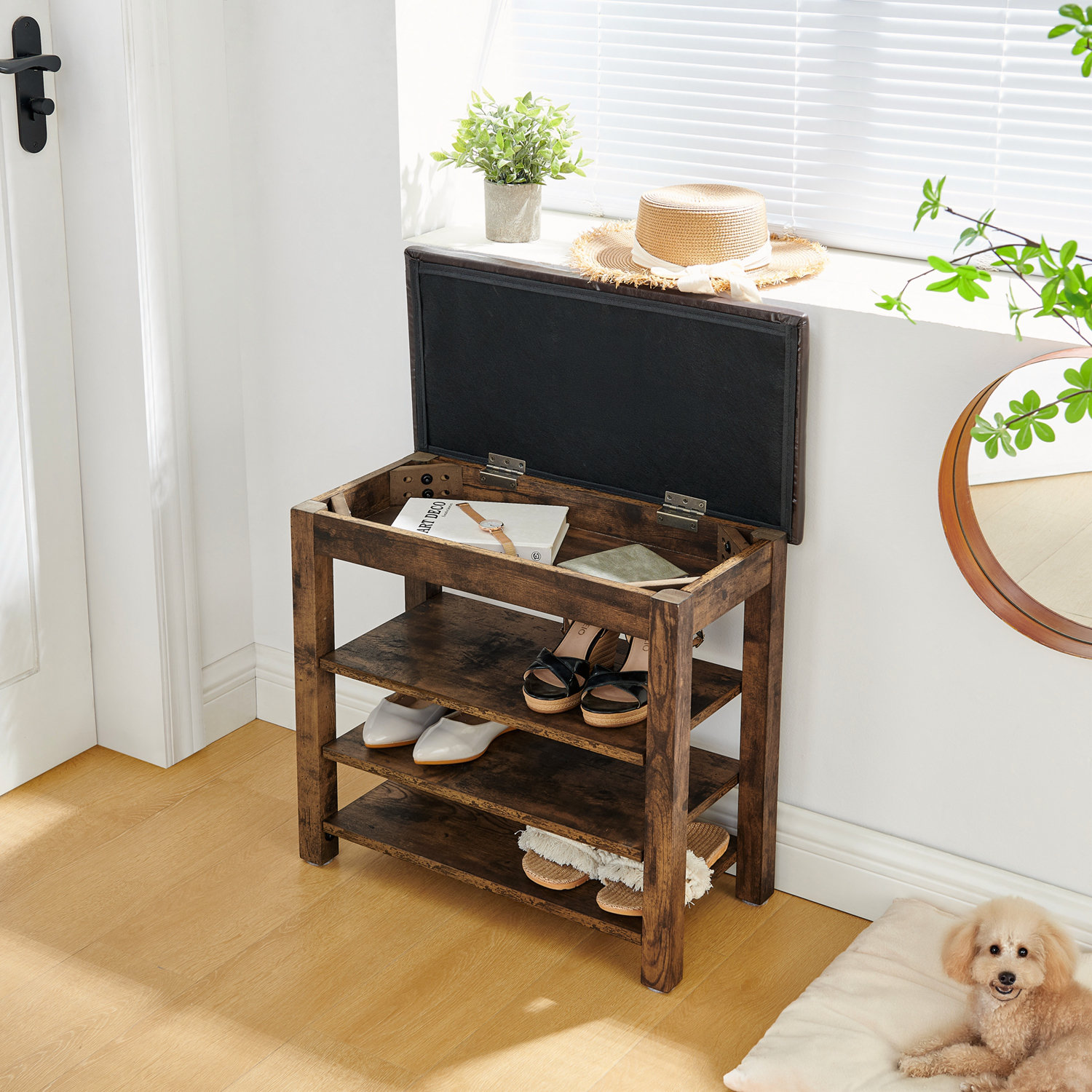 Millwood Pines A height-adjustable shoe-changing bench made of high ...