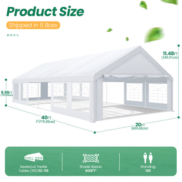 TOOLUCK 20x 40FT Large Heavy Duty Outdoor Canopy Party Tent & Carport ...