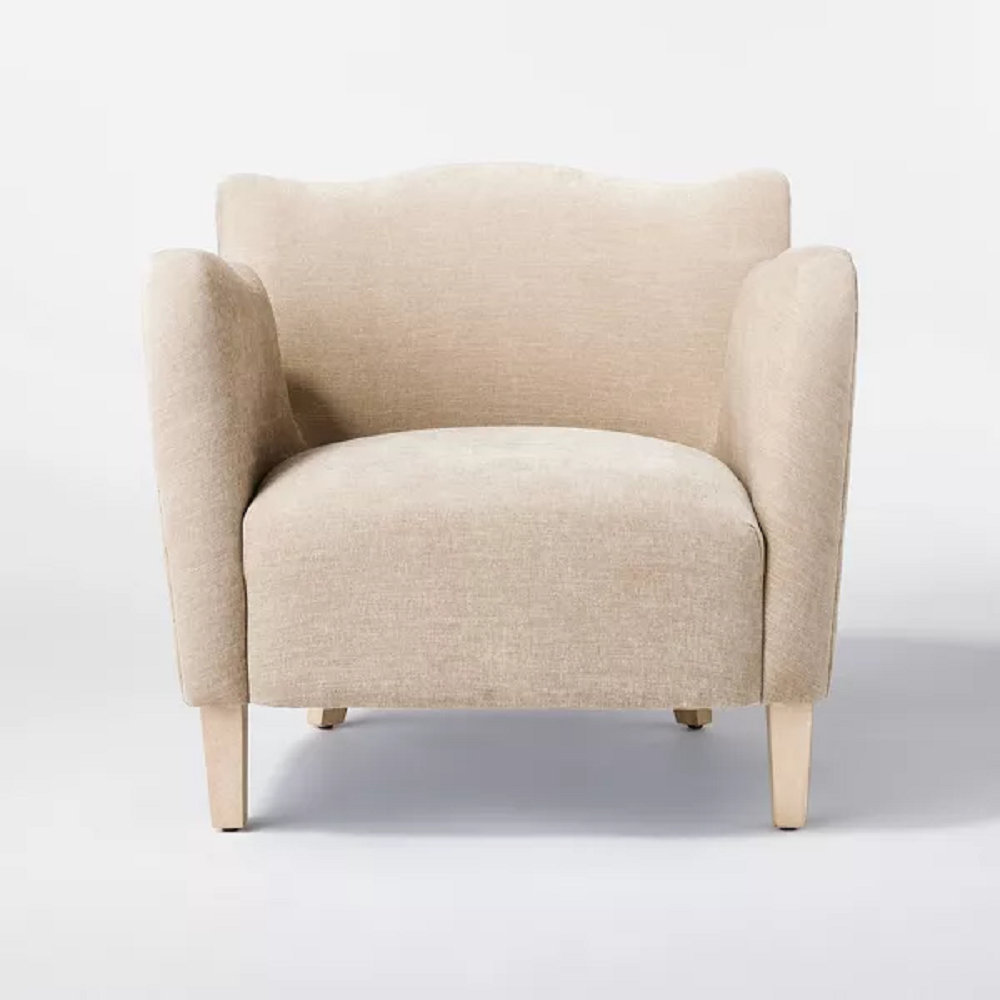 George Oliver Fauteuil à oreilles avec accoudoirs en velours beige (kd ...