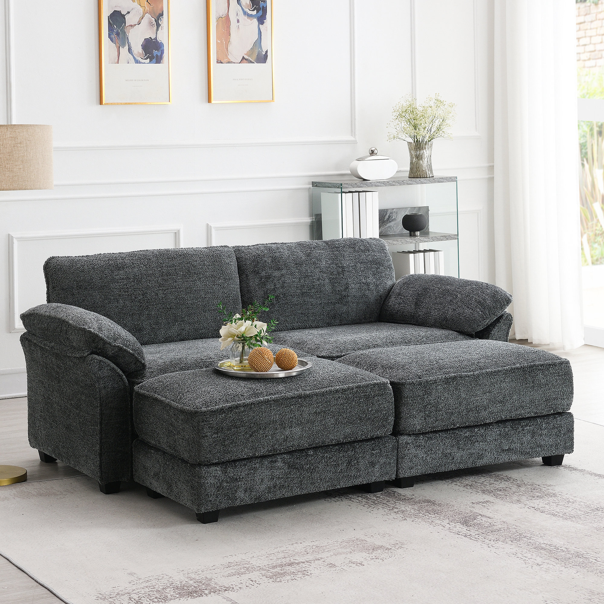 Latitude Run® Modular Convertible Chenille Sectional Sofa Bed, Loveseat ...