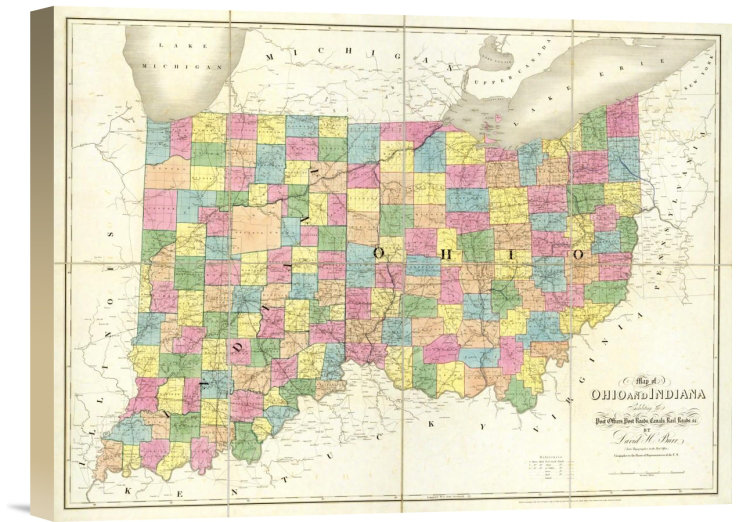 East Urban Home 'Map of Ohio and Indiana, 1839' Print on Canvas ...