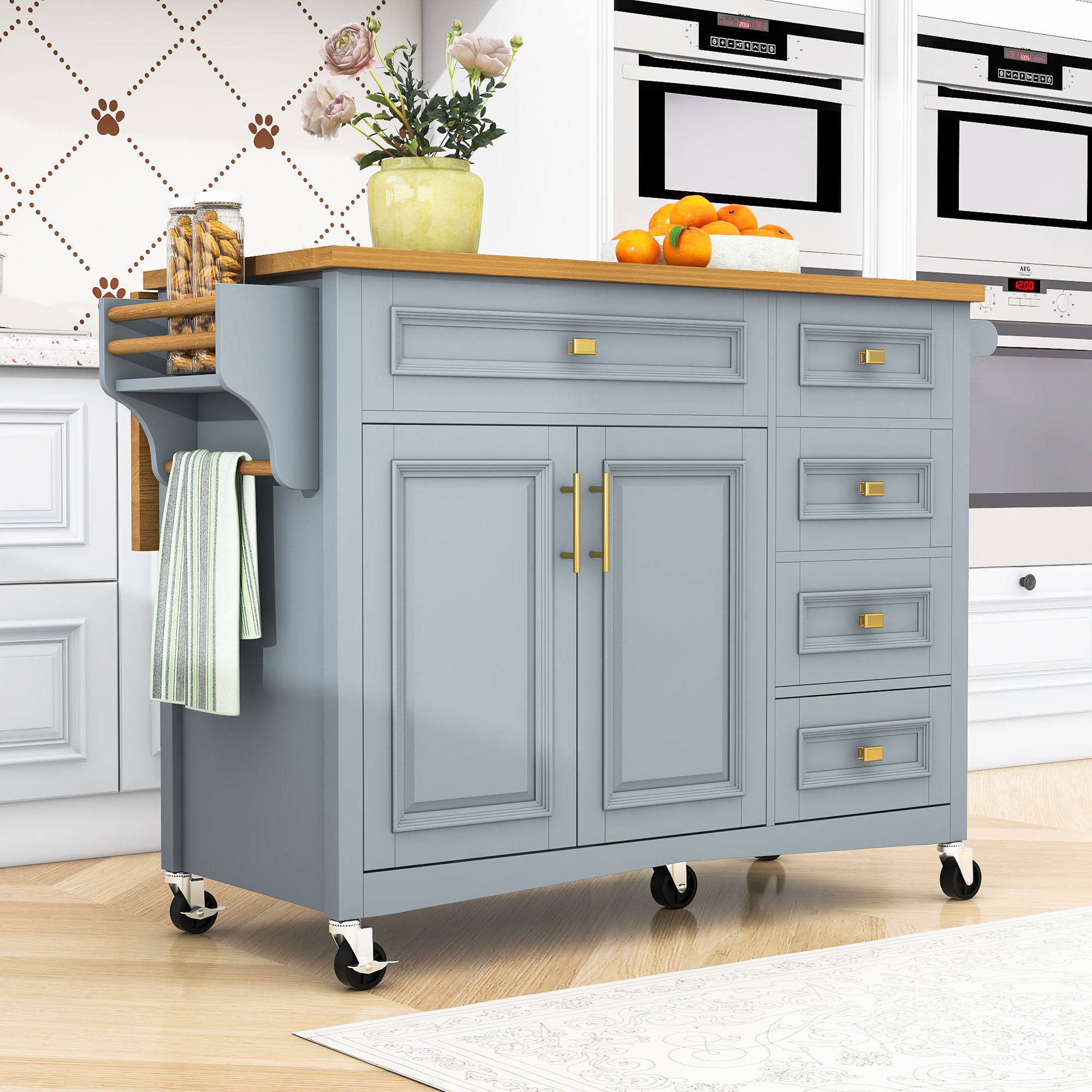 Lark Manor™ Mobile Kitchen Island Cart with Expandable Drop Leaf ...