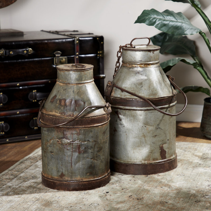 Gracie Oaks Alcone Large Metal Milk Drum with Lid | Wayfair