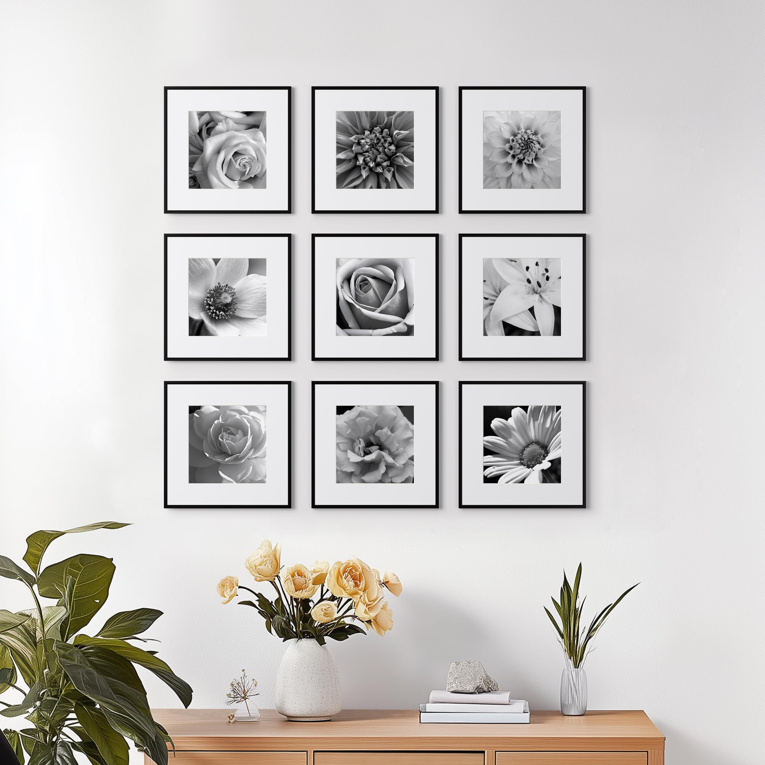 Hokku Designs 12X12 Aluminum Picture Frames Set Of 9 Minimalist Gallery Wall Frame Set Display ...