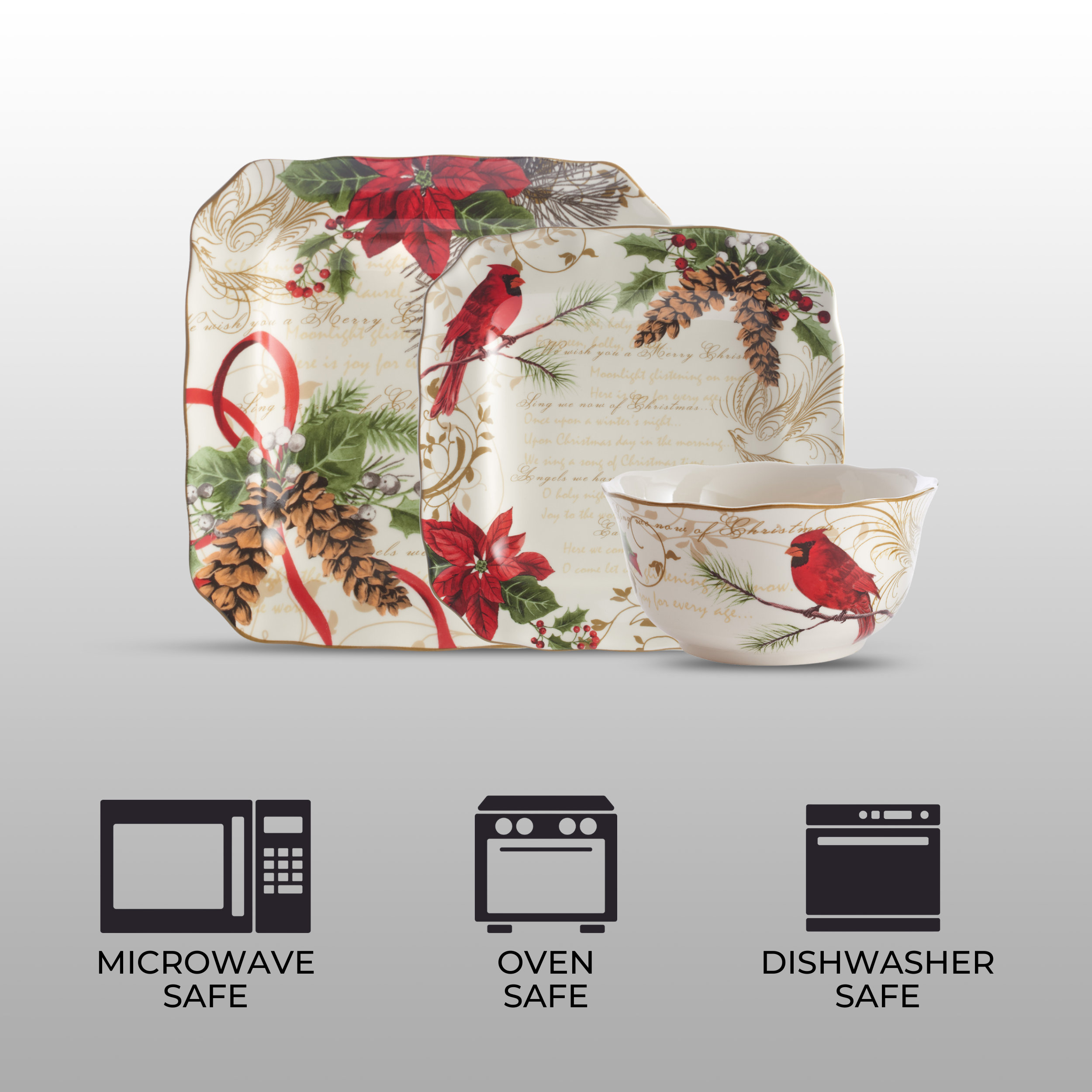 222 Fifth Holiday Wishes 12 Piece Dinnerware Set, Red & Reviews ...