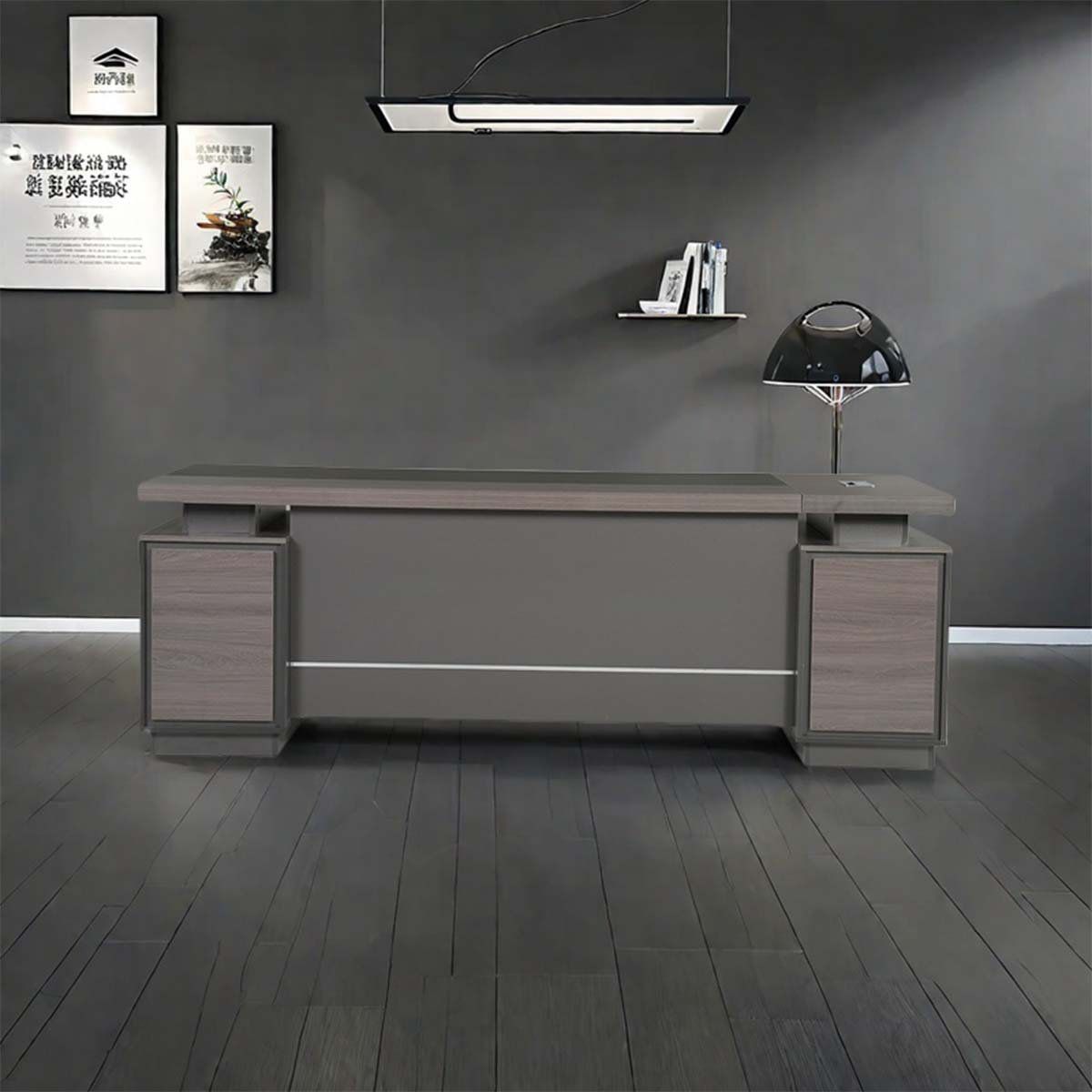Hokku Designs Deluxe gray two-cabinet modern desk | Wayfair
